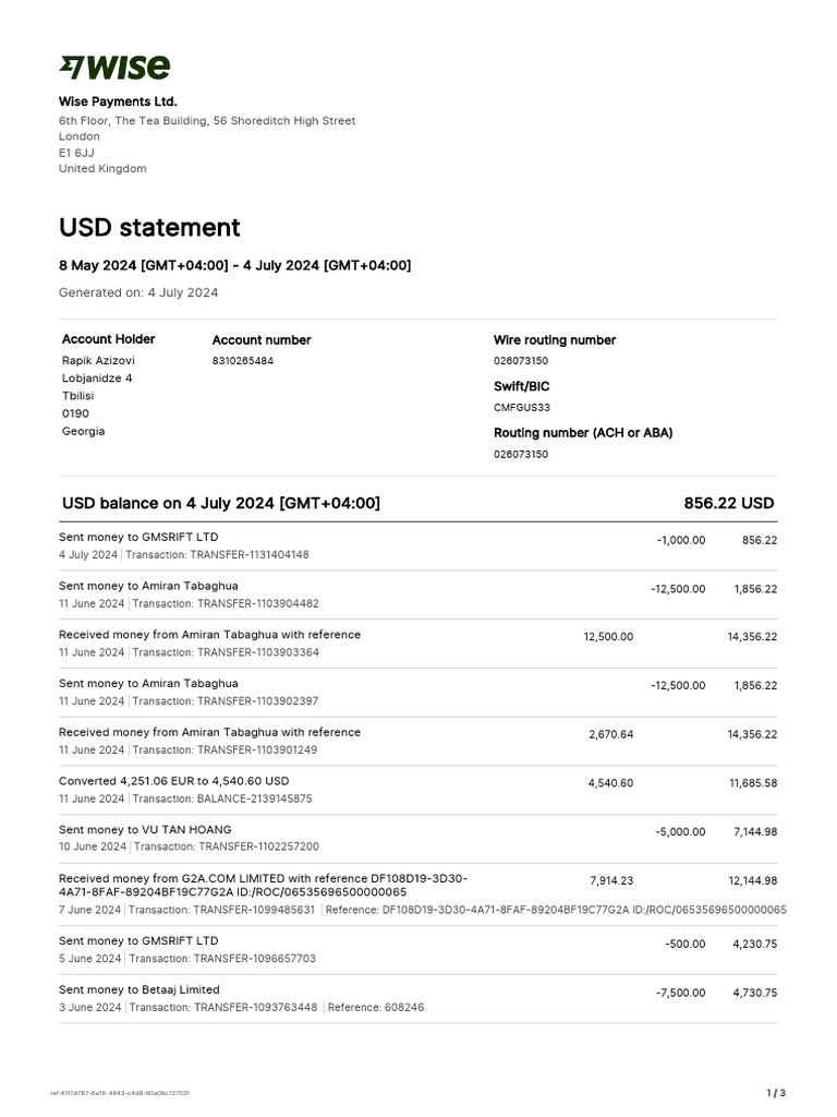 Statement 4796183 USD 2024-05-08 2024-07-04 | PDF | Foreign Exchange ... Statement 4796183 USD 2024-05-08 2024-07-04 | PDF | Foreign Exchange ...
