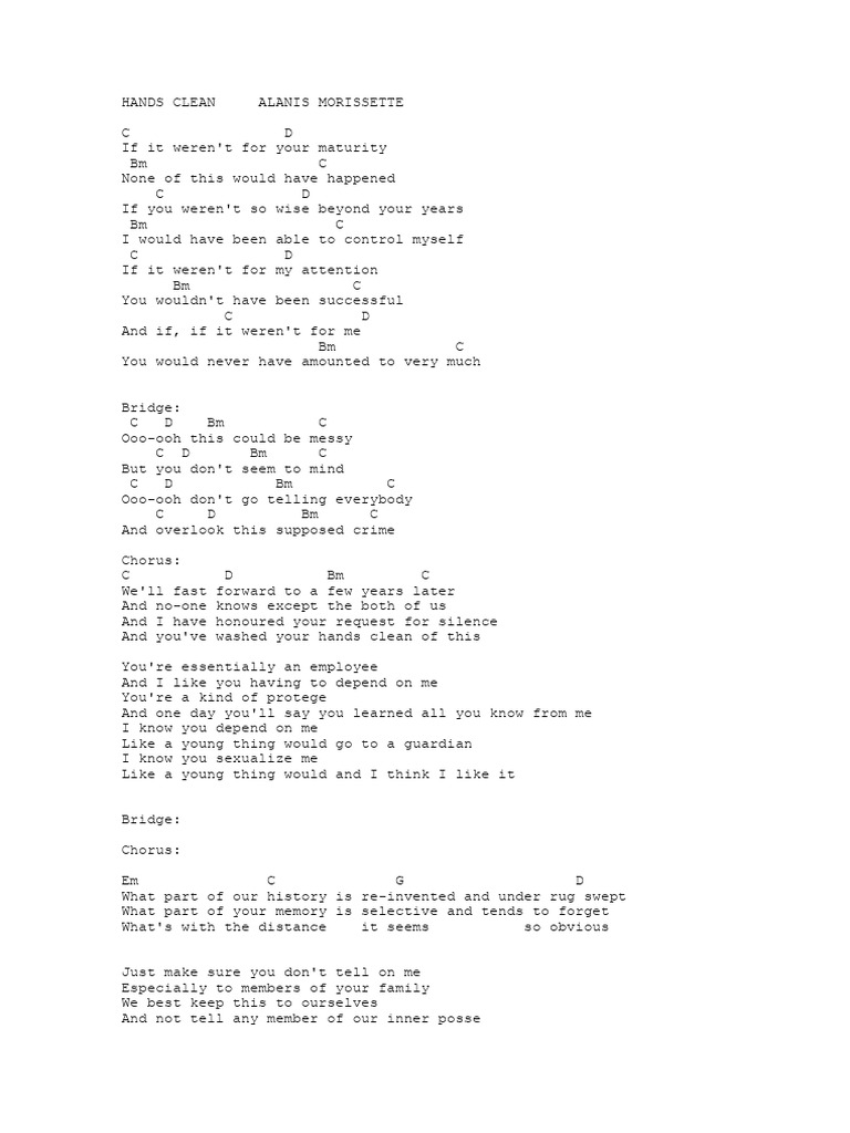 Alanis Morissette's "Hands Clean" Lyrics | PDF