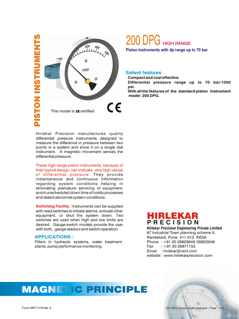 200 DPG High Range Catalogue1 | PDF | Pressure Measurement | Relay