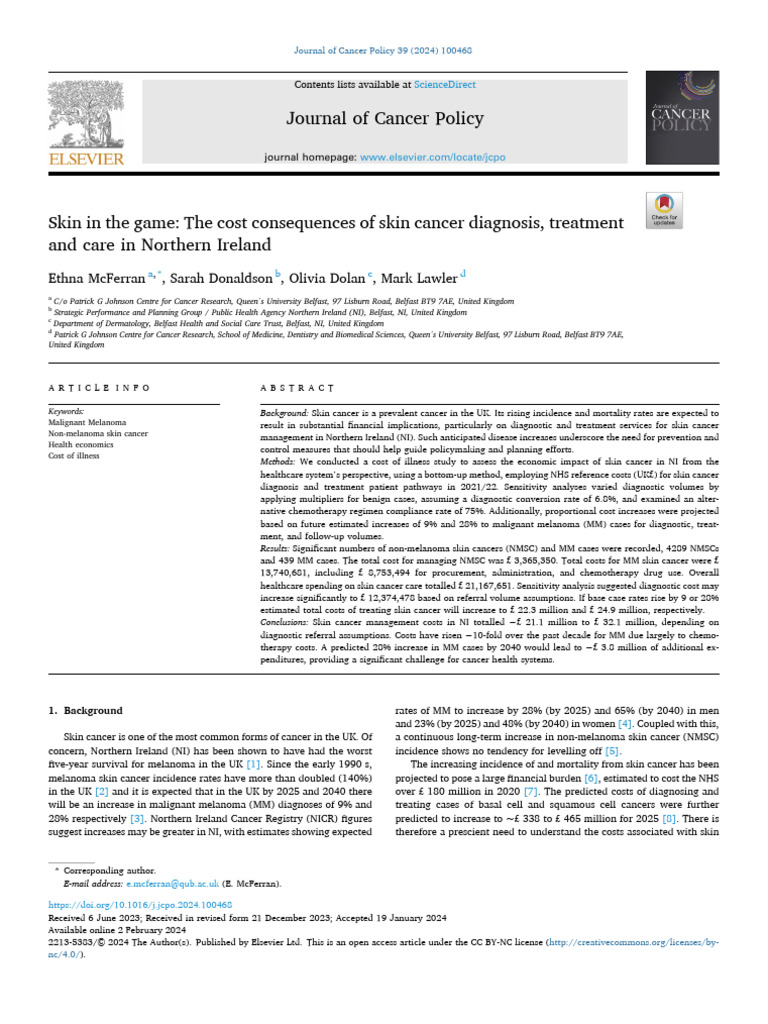 Extra - Skin in The Game The Cost Consequences of Skin Cancer Diagnosis ...