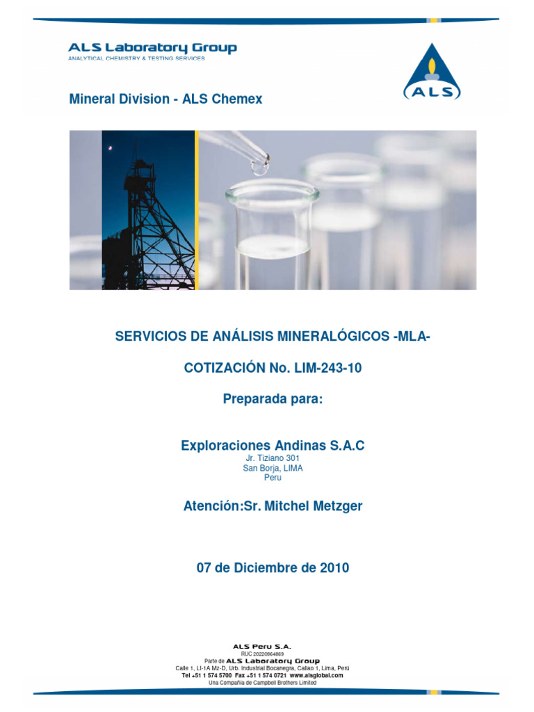 Brochure Laboratorio MLA ALS CHEMEX | PDF | Minerales | Mineral