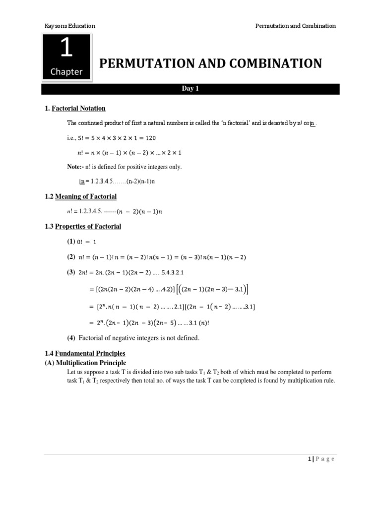 Permutation and Combination: 1. Factorial Notation | Download Free PDF ...