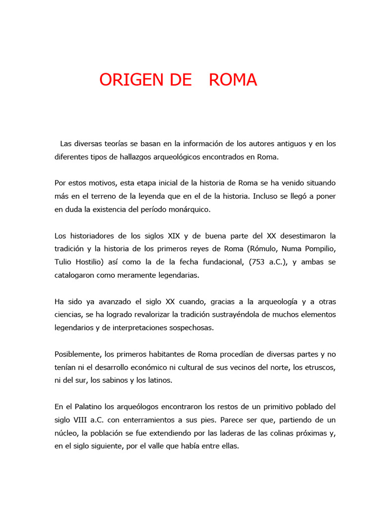 ORIGEN DE ROMA (2) | PDF | Roma antigua | Romulus y Remus