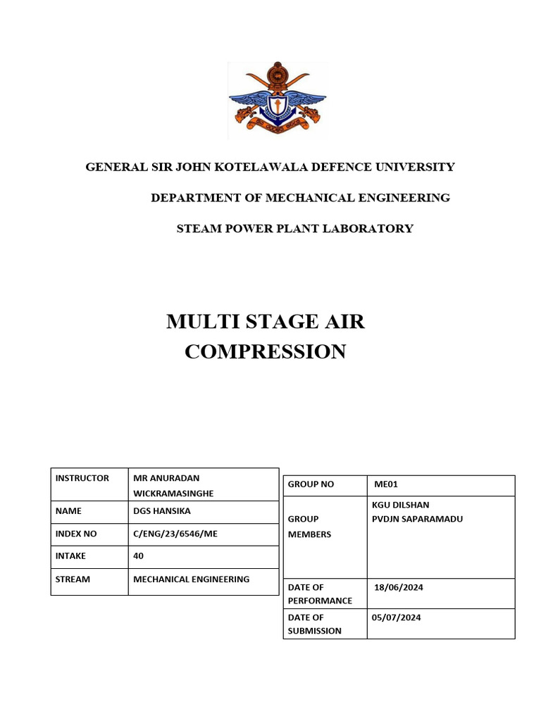 Multi Stage Air Compressor 6546 | PDF | Piston | Heat