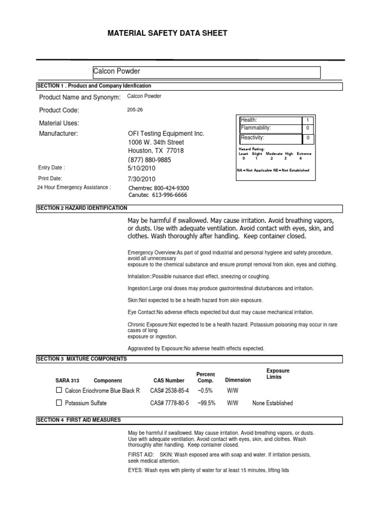 Calcon Powder | PDF | Personal Protective Equipment | Firefighting