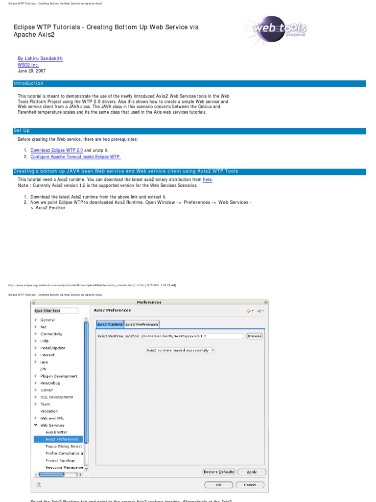 Eclipse Wtp Tutorials Creating Bottom Up Web Service Via Apache Axis2