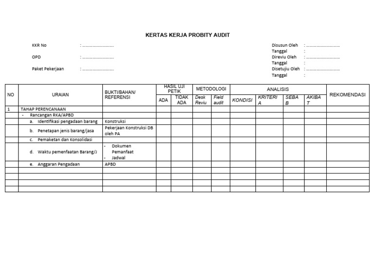 Contoh KERTAS KERJA PROBITY AUDIT | PDF
