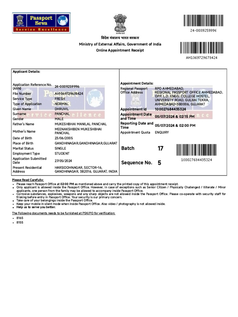 Appointment Receipt | PDF | Passport | Government And Personhood