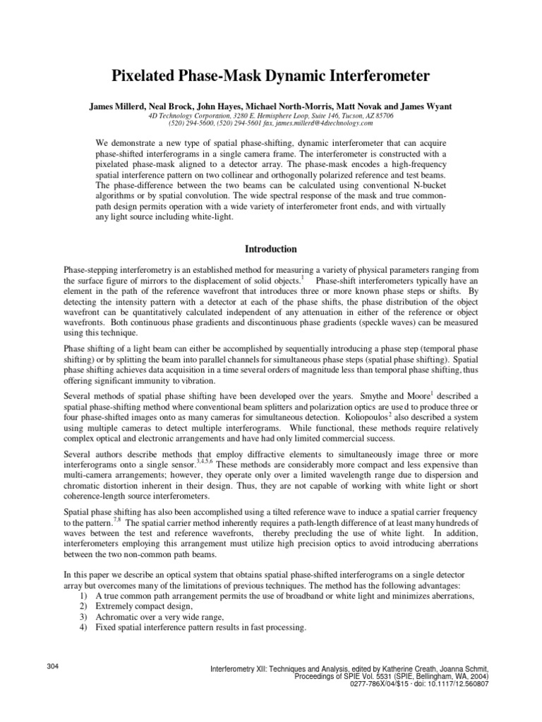 PixelatedPhase Mask DynamicInterferometer | PDF | Interferometry ...
