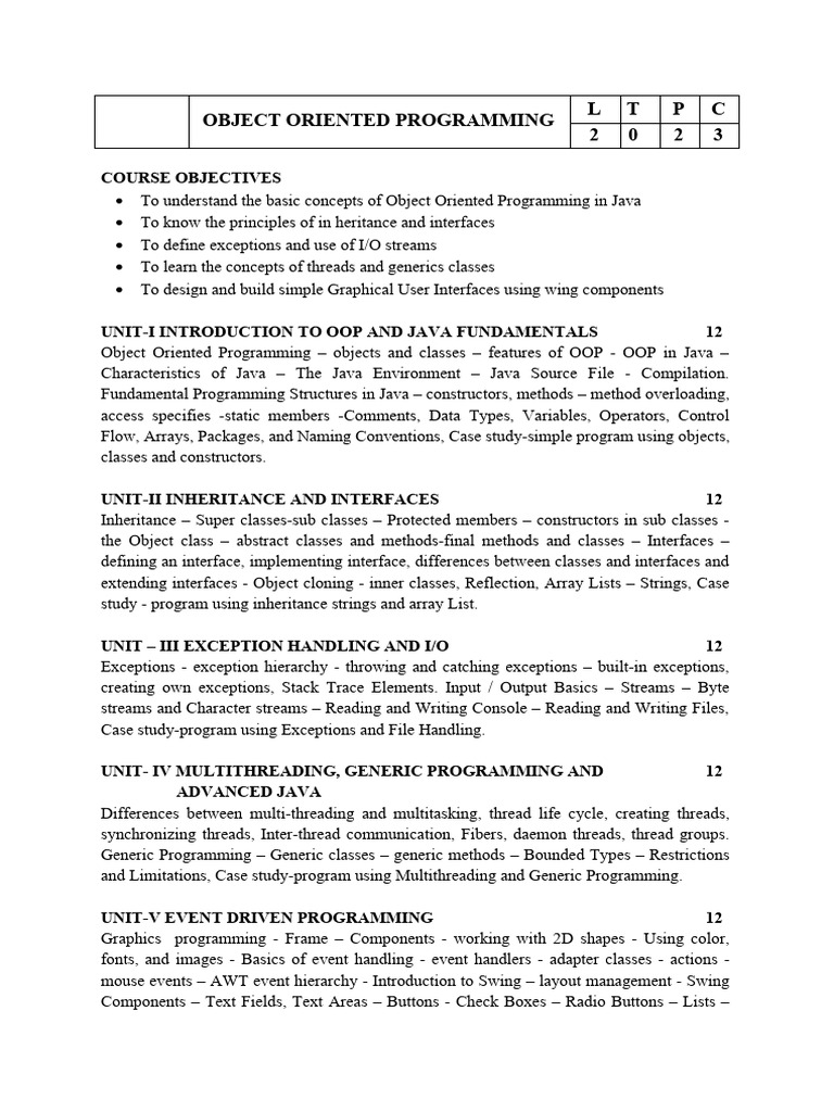 OOPS Syllabus | PDF | Class (Computer Programming) | Object Oriented ... OOPS Syllabus | PDF | Class (Computer Programming) | Object Oriented ...