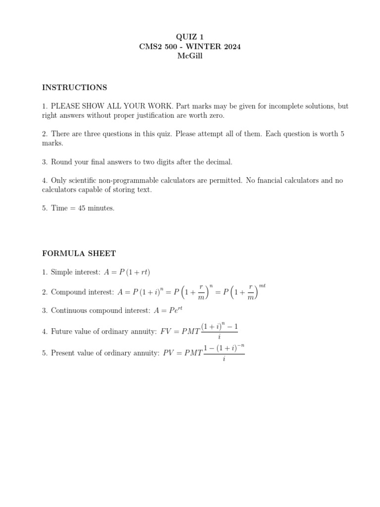 Quiz1 Solution | PDF