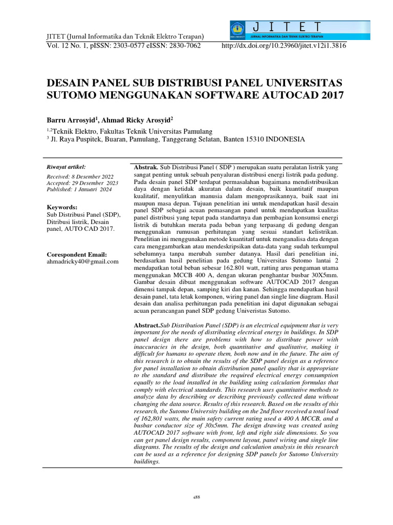 Desain Panel Sub Distribusi Panel Universitas Sutomo Menggunakan ...