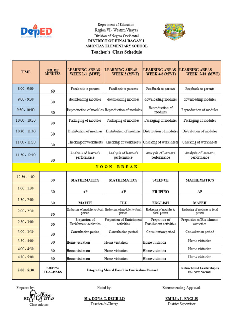 TEACHERS CLASS SCHEDULE | Download Free PDF | Learning | Cognition