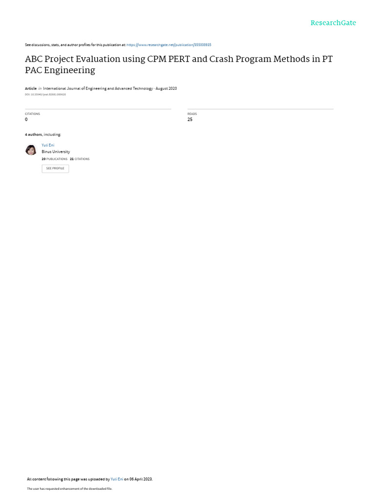 ABC Project Evaluation Using CPM PERT and Crash Program Methods in PT PAC Engineering | PDF