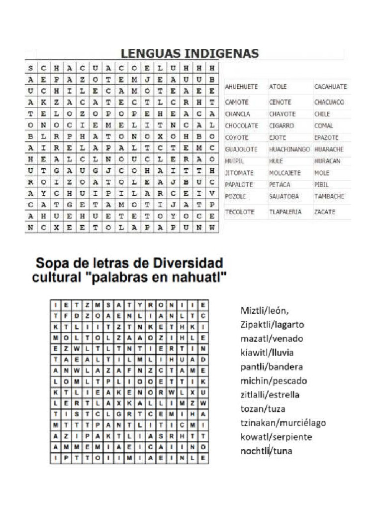 Sopa de Letras de Lenguas Indígenas | PDF