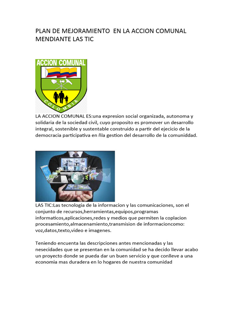 PLAN DE MEJORAMIENTO EN LA ACCION COMUNAL MENDIA | Descargar gratis PDF | Televisión ...