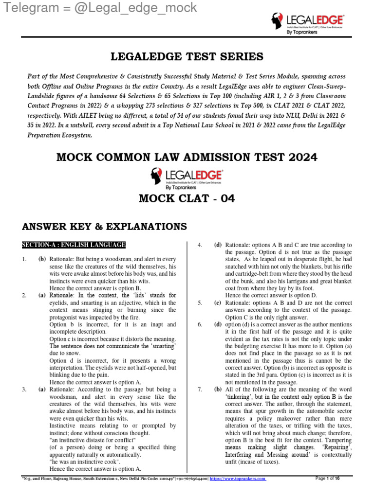 LE-Mock CLAT 04 Explanations | PDF | Environmentalism | Computer Network