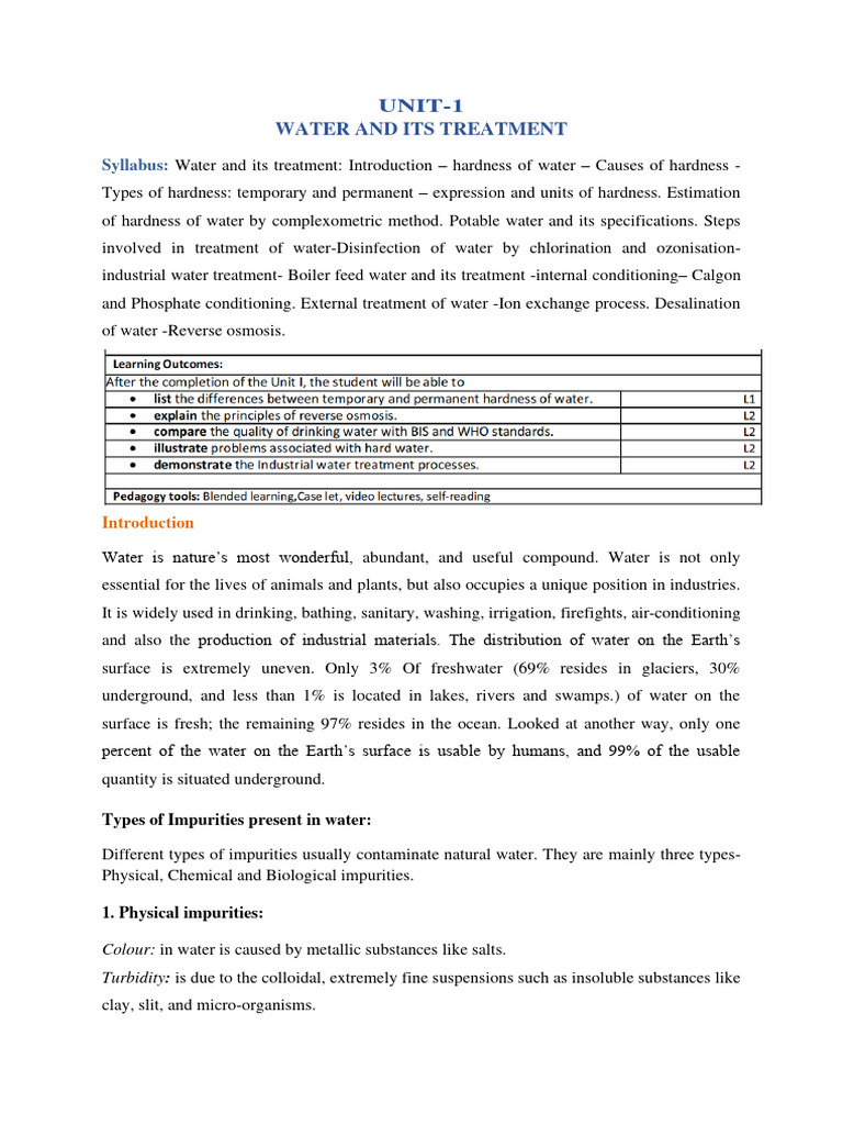 Unit 1 | PDF | Ion Exchange | Water