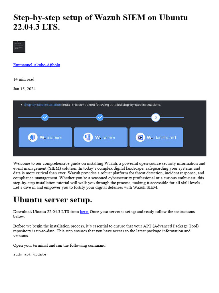 Step-By-Step Setup of Wazuh SIEM On Ubuntu 22 - 04 - 3 LTS | PDF | Computer Security | Security