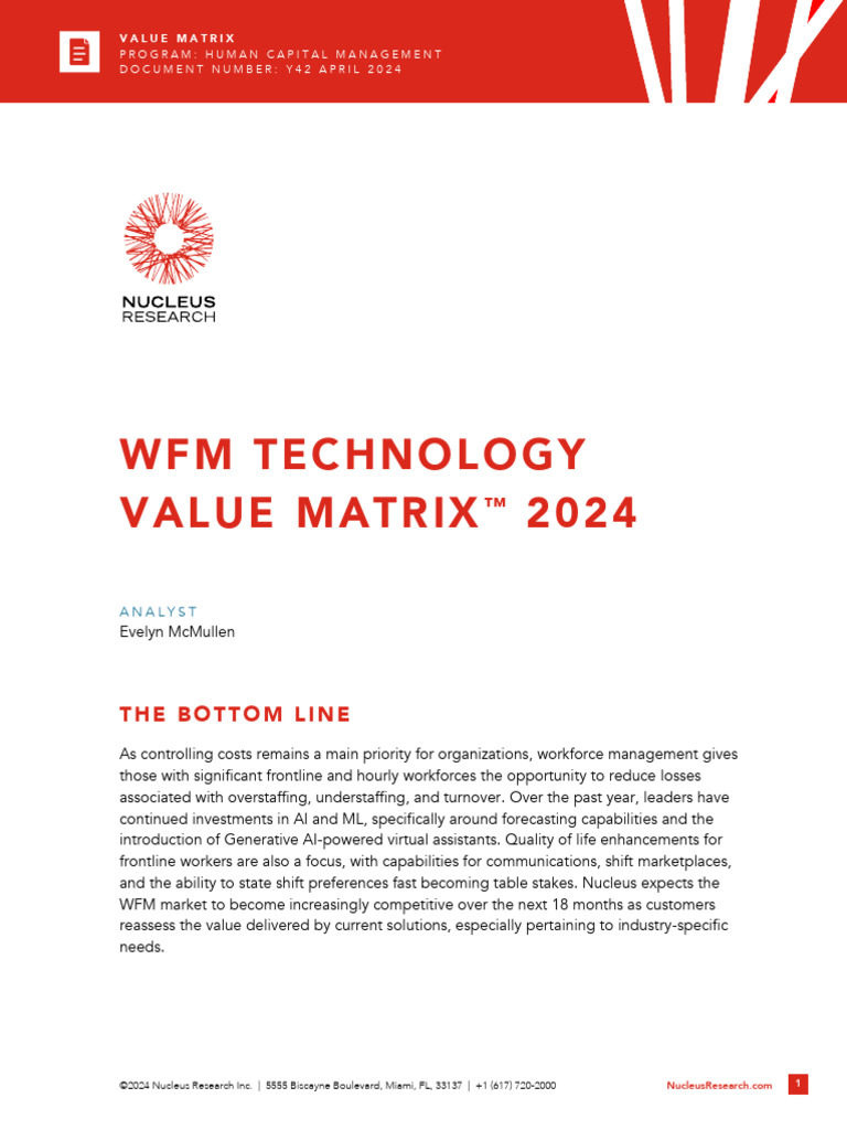 Nucleus Workforce Management (WFM) Technology Value Matrix 2024 Report | PDF | Cloud Computing ...