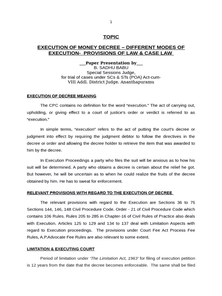 Topic Execution of Money Decree - Different Modes of Execution ...