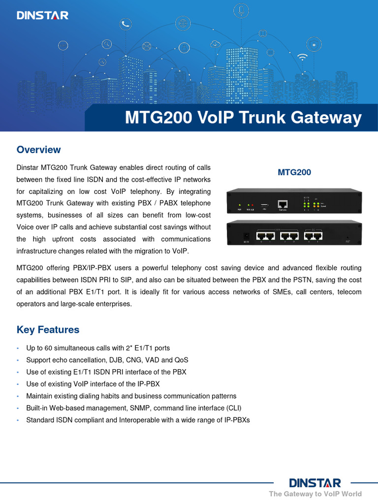 MTG200 VoIP Trunk Gateway Datasheetv2.1 | PDF | Voice Over Ip | Session ...