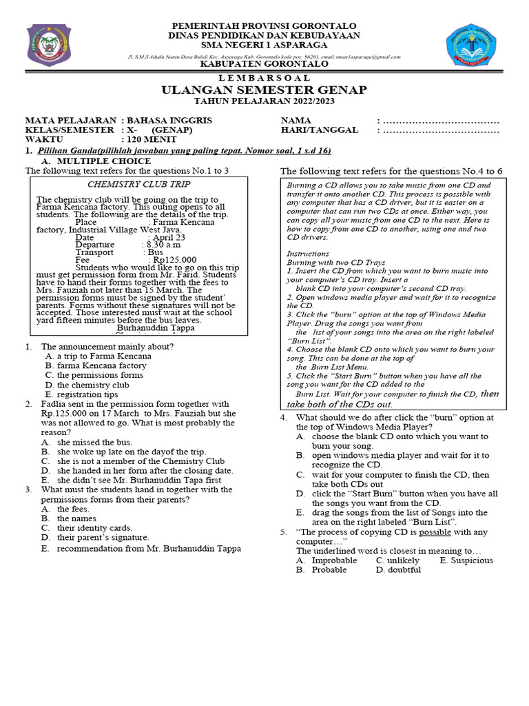 Soal Genap Kelas 10 EDIT BLM | PDF | Pesticide | Compact Disc