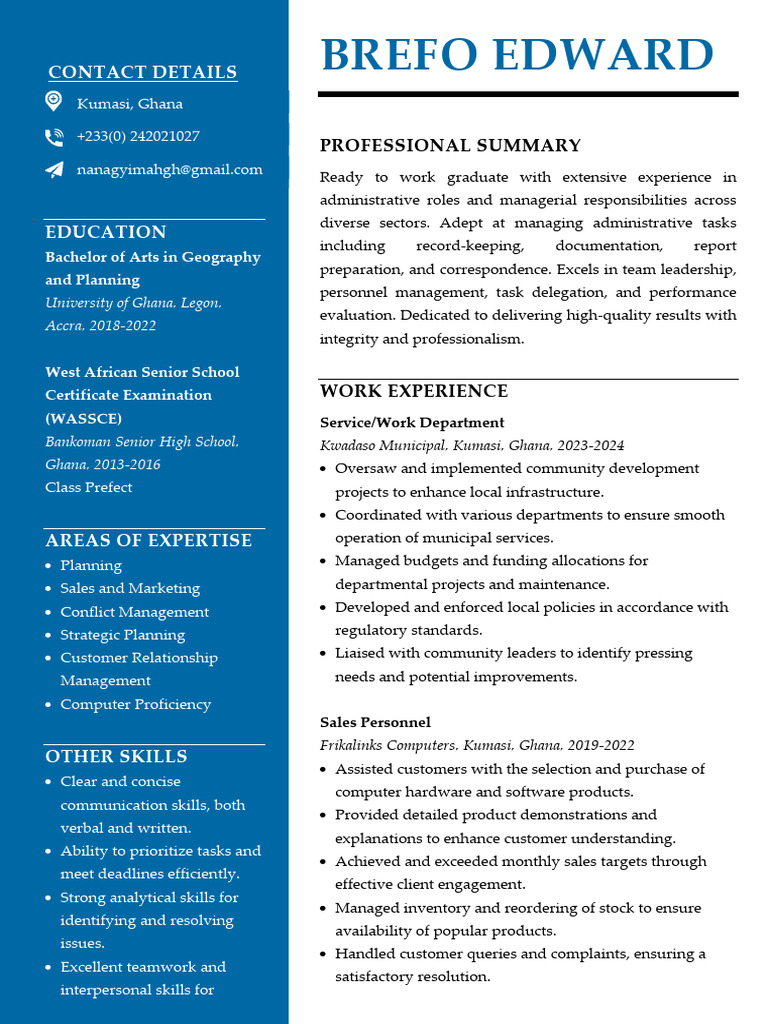 Brefo Edward CV | PDF | Leadership | Sales