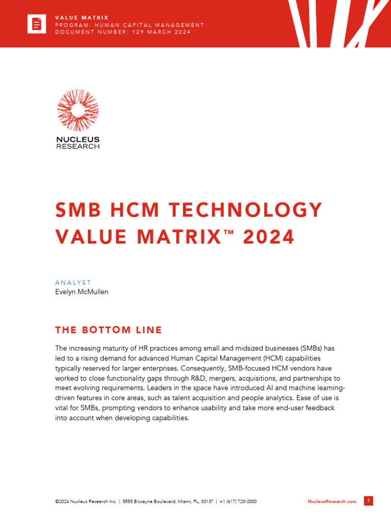 Nucleus Research SMB HCM Technology Value Matrix 2024 Analyst Report | PDF | Human Resource ...