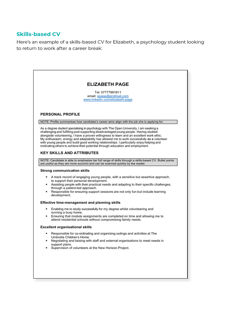 Example Skills Based CV With Career Break | PDF | Volunteering | Nursing