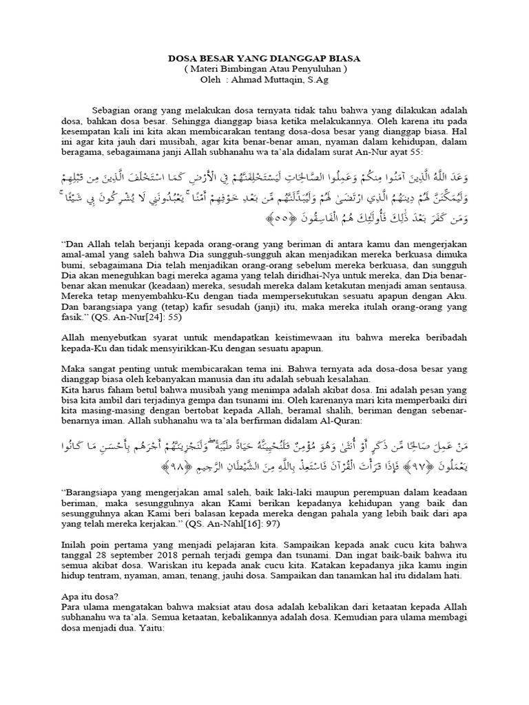 Dosa Besar Yang Dianggap Biasa | PDF | Agama & Spiritualitas
