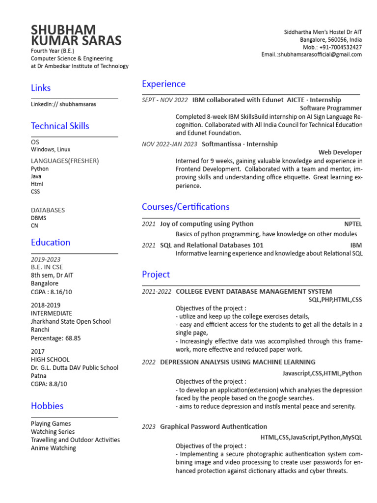 Shubham Saras | PDF | Databases | Python (Programming Language) Shubham Saras | PDF | Databases | Python (Programming Language)