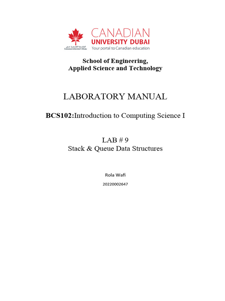 Bcs102 Lab 9 Stack Queue Pdf Queue Abstract Data Type Algorithms And Data Structures 