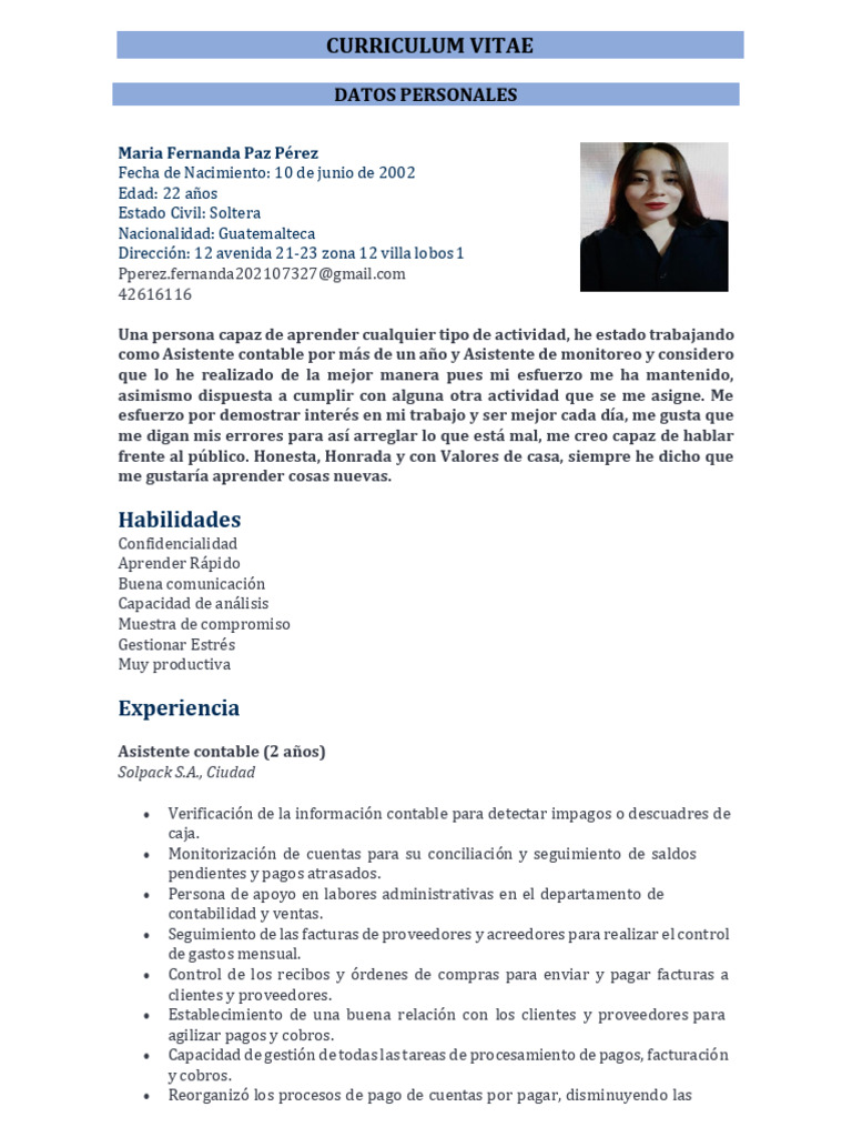 CV Maria Fernanda Paz1 | PDF | Contabilidad | Contador