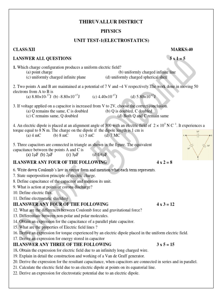 Electrostatics Unit Test | PDF