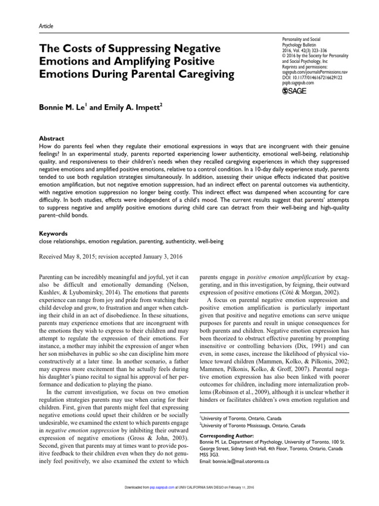 Le, Impett (2016) The Costs of Suppressing Negative Emotions and ...