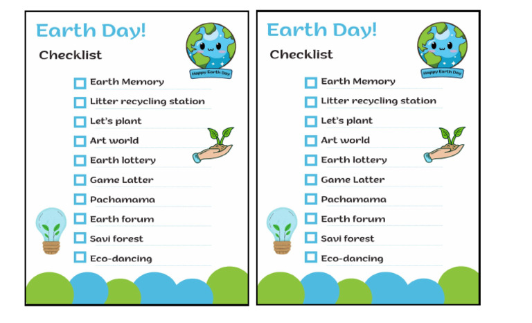 CHECK LIST - EARTH DAY | PDF
