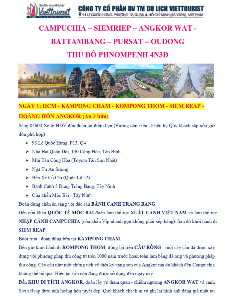 4N3Đ Siemriep - Angkor Wat - Battambang - Pursat - Oudong - Phnompenh | PDF