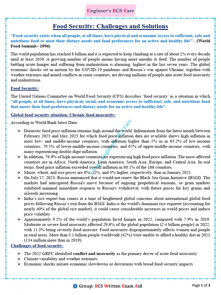 Food Security - Challenges and Solutions | PDF | Food Security ...