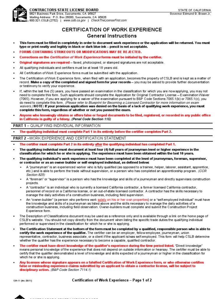 Certification of Work Experience | PDF | Journeyman | Apprenticeship