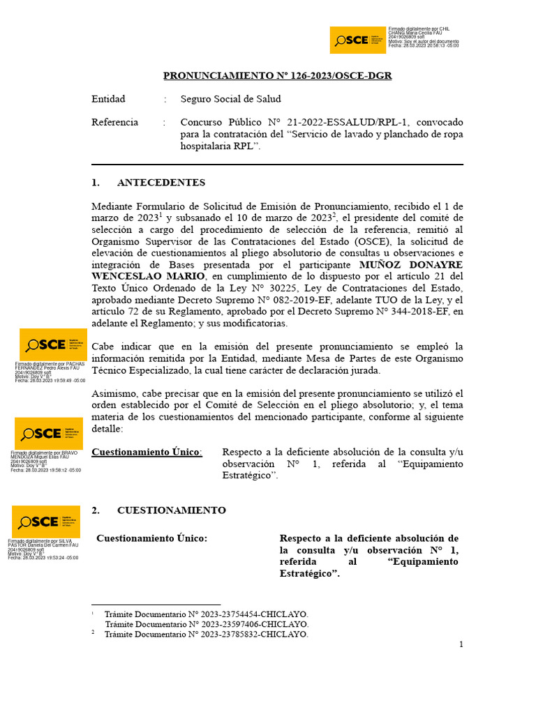 Pronunciamiento #126-2023 - OSCE-DGR | PDF | Derecho | Tecnología