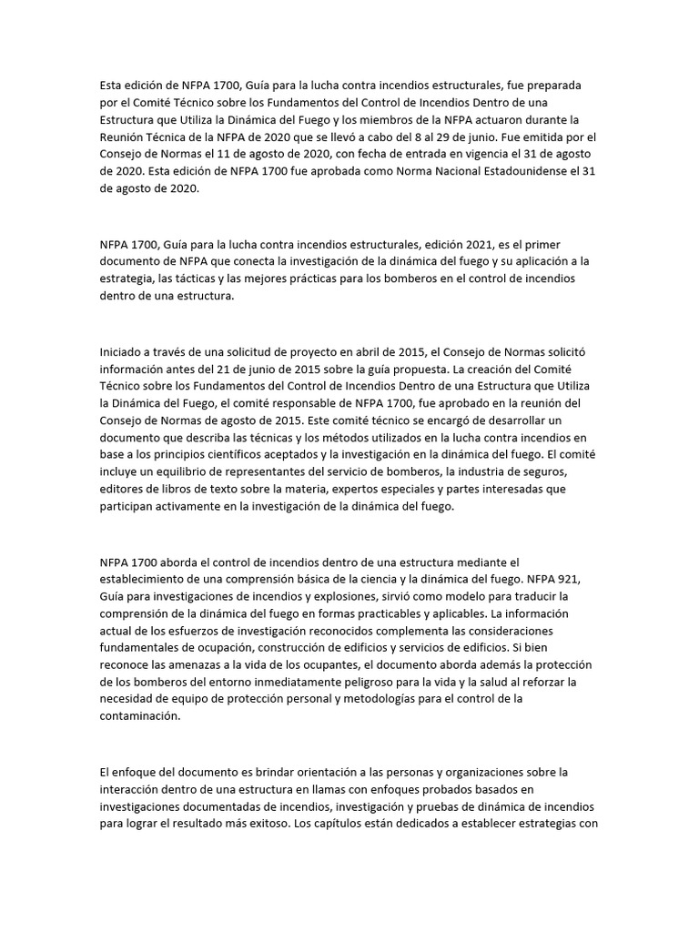 De Que Trata La Nfpa 1700 | PDF