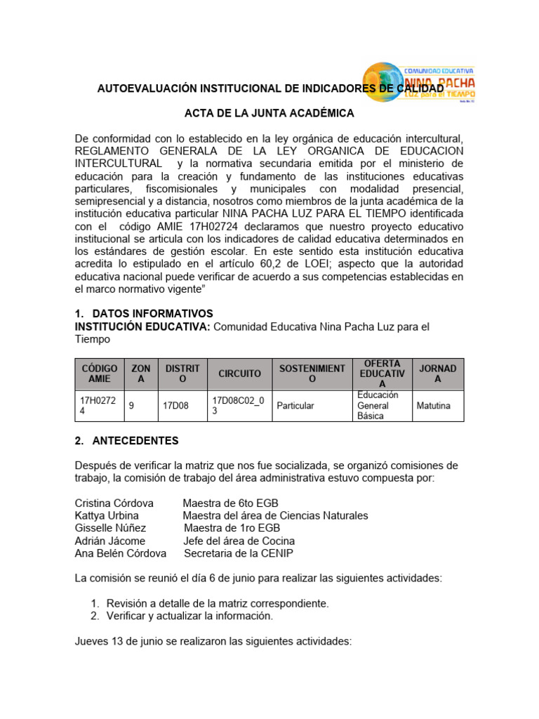 ACTA DE LA JUNTA ACADÉMICA área administrativa | PDF | Aprendizaje ...