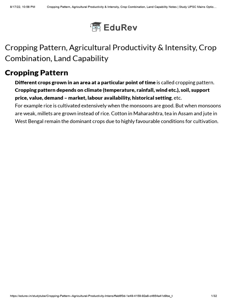 Cropping Pattern, Agricultural Productivity & Intensity, Crop ...