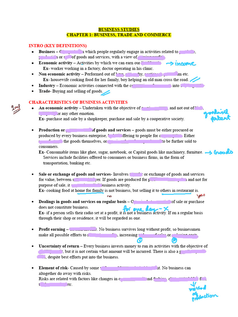 Business Trade and Commerce - Key Notes | PDF | Commerce | Risk