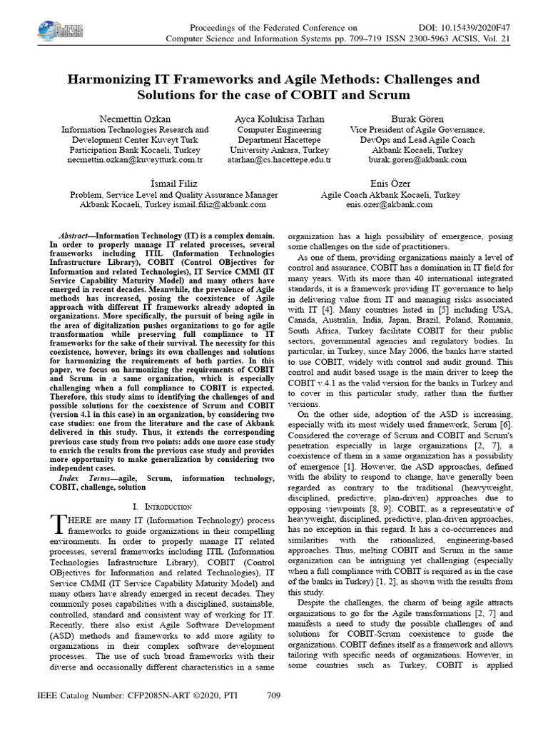 Harmonizing IT Frameworks and Agile Methods - Challenges and Solutions For The Case of COBIT and ...