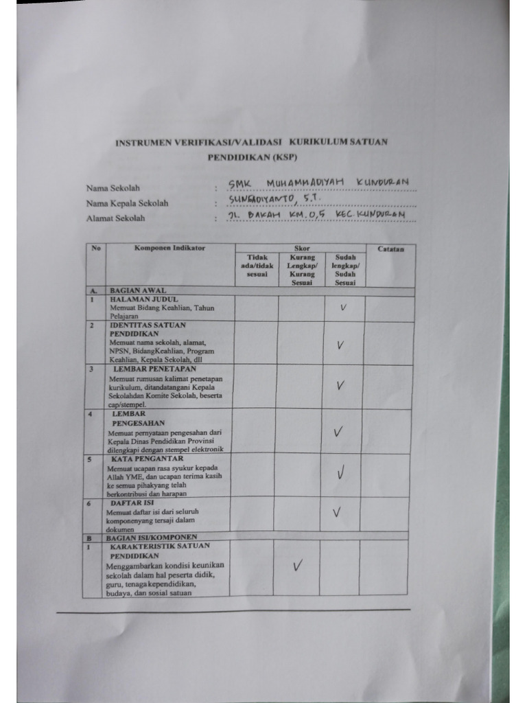 Instrumen KSP SMKMUHAMRAN | PDF