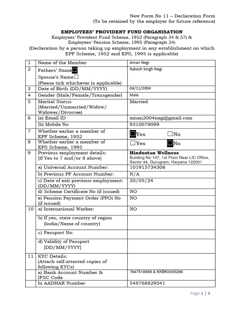 New Form No 11 - Declaration Form | PDF