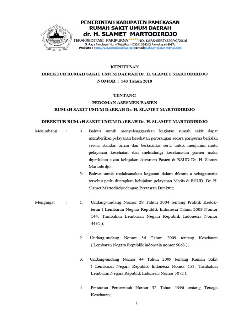 Ap1.6 ep1PEDOMAN Asesmen Pasien SNARS 2018 AKHIR SISMADAK (3rd Copy) | PDF