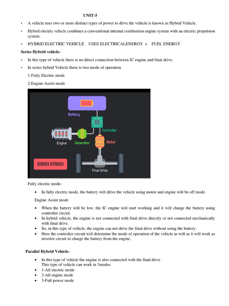 Unit-5 Note | PDF | Hybrid Electric Vehicle | Hybrid Vehicle